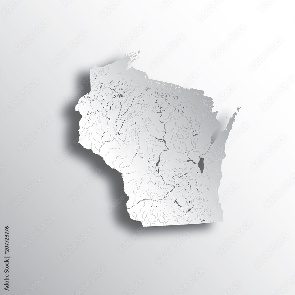 U.S. states - map of Wisconsin with paper cut effect. Please look at my ...