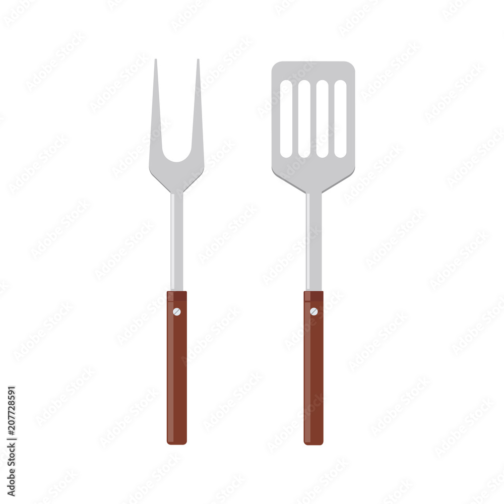 BBQ or grill tools icon. Barbecue fork with spatula. Symbol Template ...