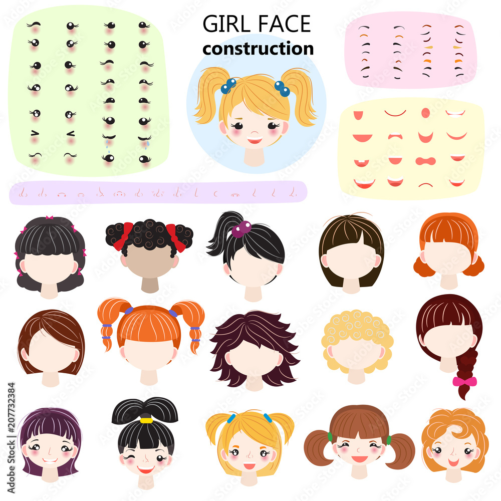 Vecteur Stock Girl face constructor vector kids character avatar and ...