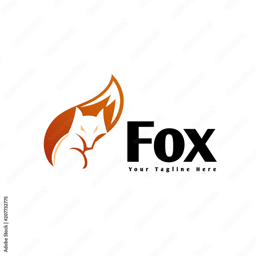 sit down fox negative space on tail logo Stock Vector | Adobe Stock