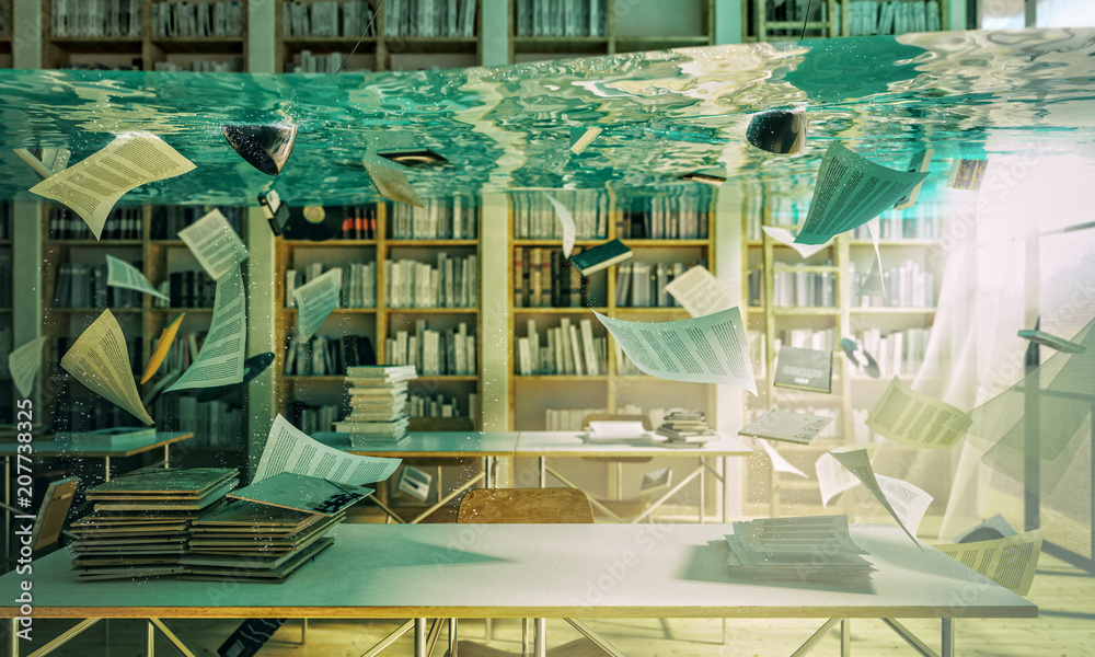 flooded library 3d Stock Illustration | Adobe Stock