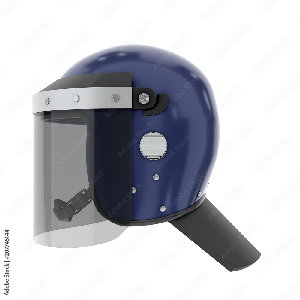 Police Riot Helmet with Closed Glass Visor. Side view. Police service ...