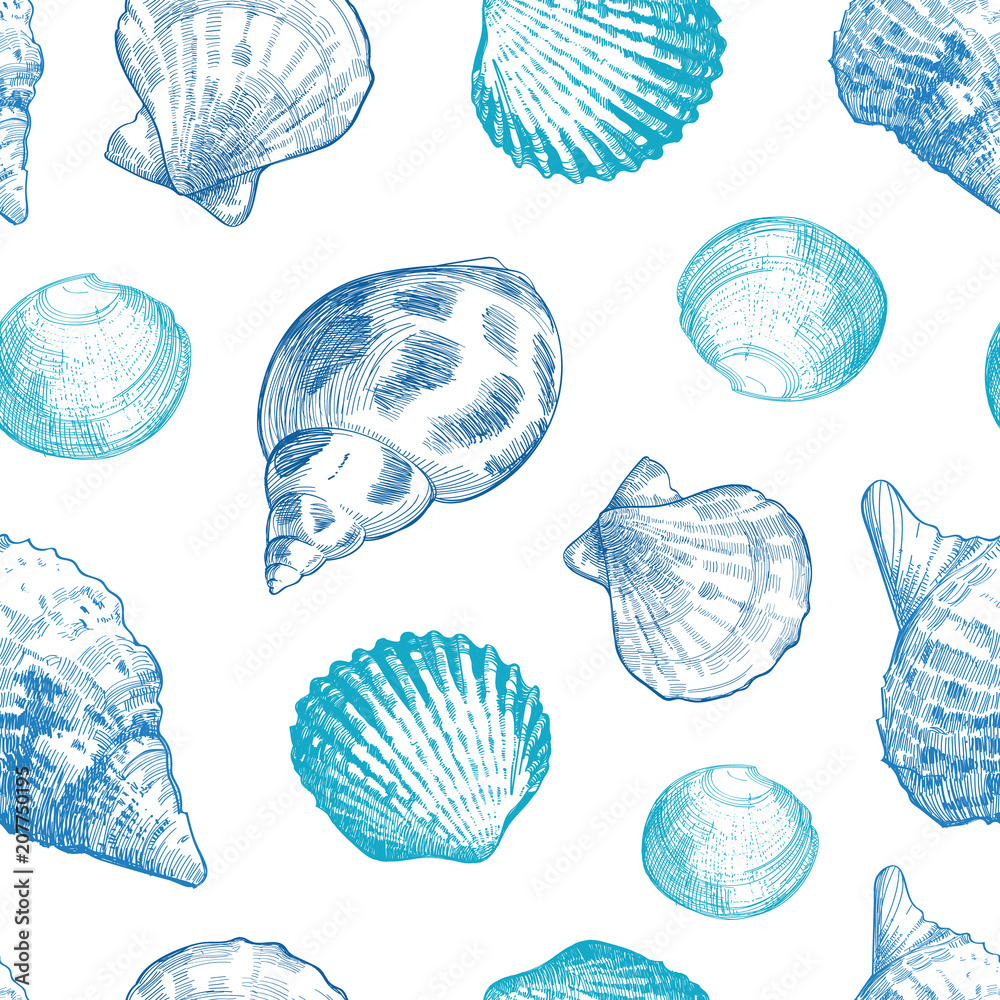Seashells seamless pattern for your ocean life design. Elegant sea ...