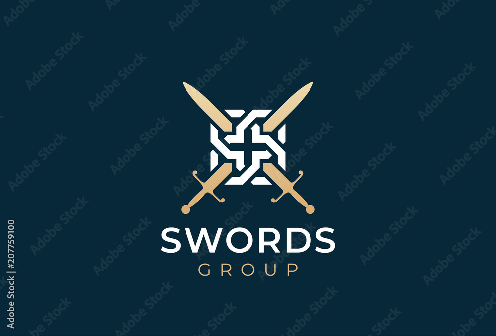 Crossed swords logo icon. Sword crests. Vector heraldry design. Stock ...