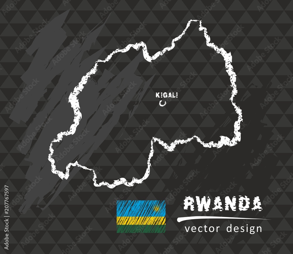 Rwanda map, vector pen drawing on black background Stock Vector | Adobe ...