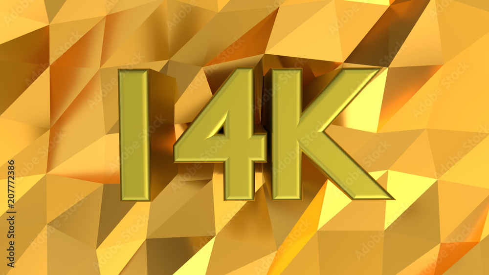 14K hallmark sign on gold background. 3d rendering. Stock Illustration ...