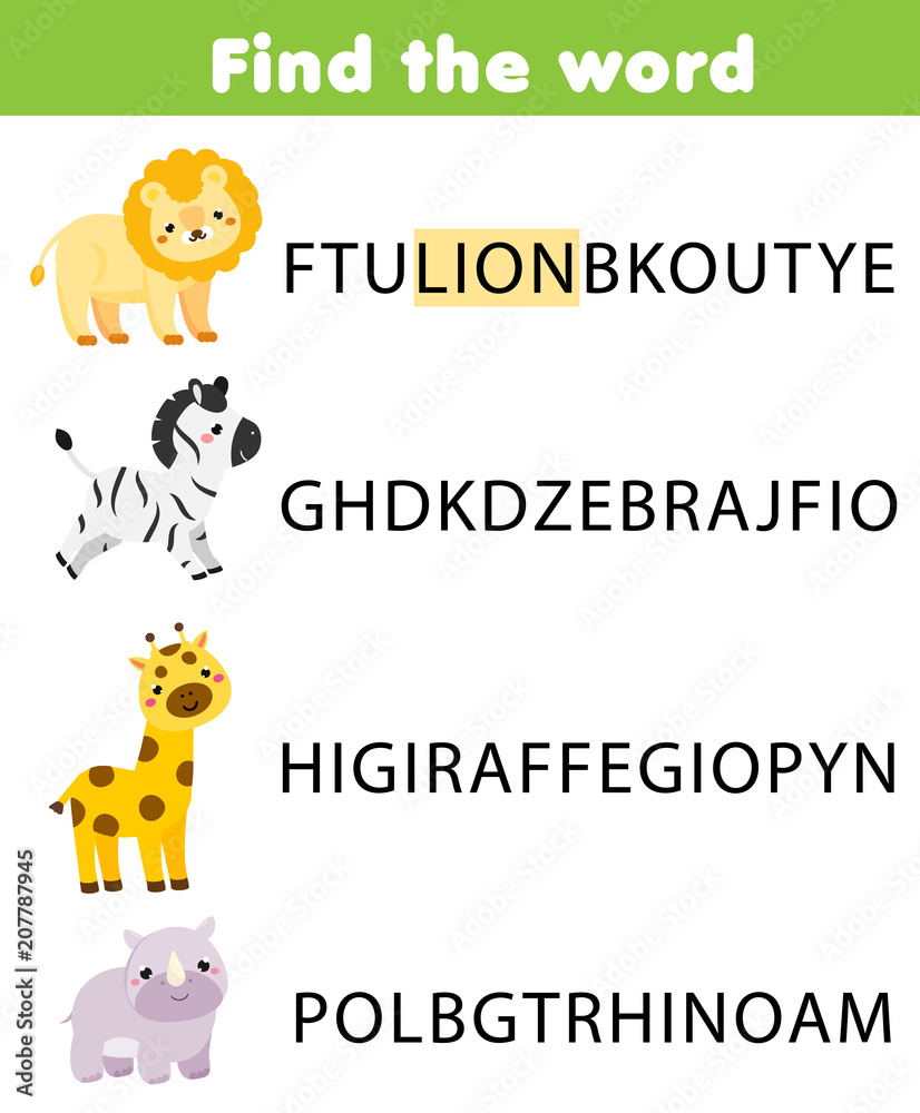 Educational game for children. Word search puzzle kids activity ...