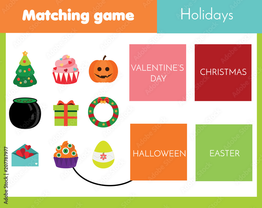 Educational children game. Matching game worksheet for kids. World ...