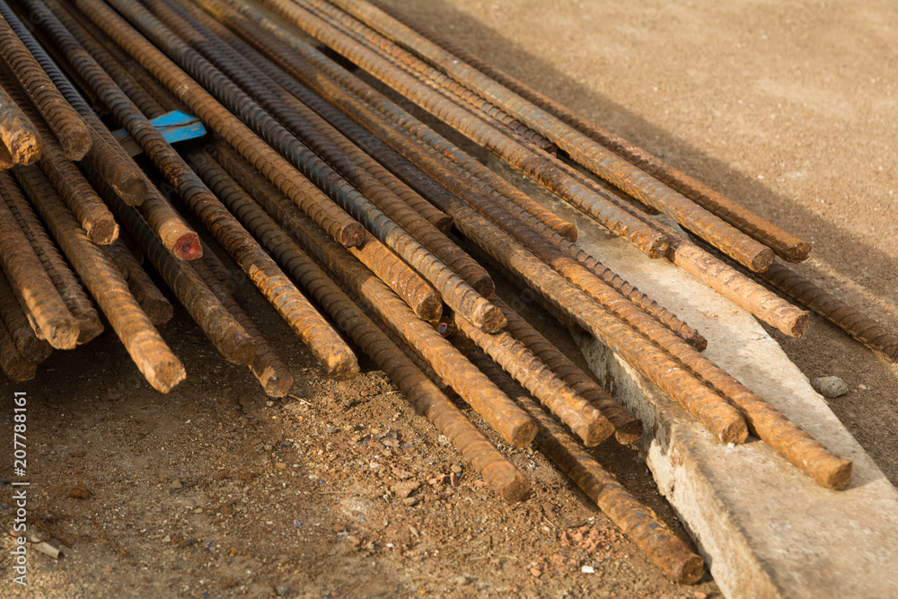 Rusty steel bar or steel reinforcement bar texture in construction site ...