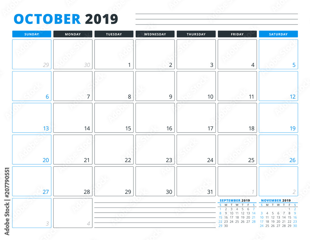 Calendar Template for October 2019. Business Planner Template ...