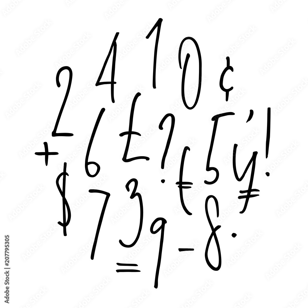 Ballpen lettering numbers, punctuation and currency symbols. Modern ...