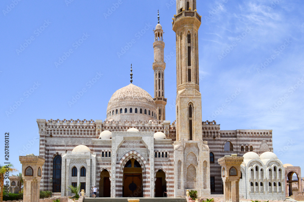 Moslem Islamic mosque of white brick for the collection of Muslims for ...