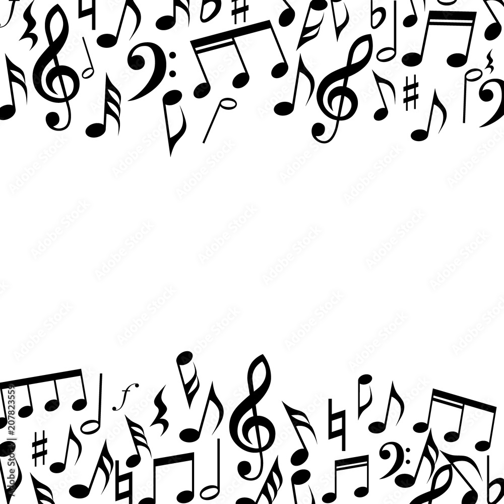 Music square border frame. Music notes and signs background frame ...