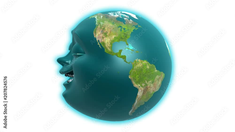 Anthropomorphic Earth on white background, seamless loop. 3D animation ...