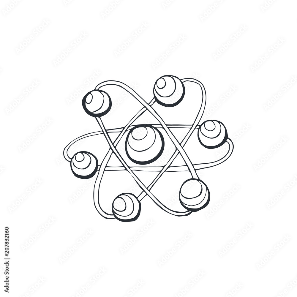 Hand drawn molecule sketch isolated on white background. Vector ...