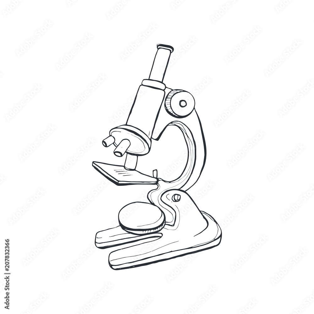 Hand drawn microscope sketch isolated on white background. Vector ...