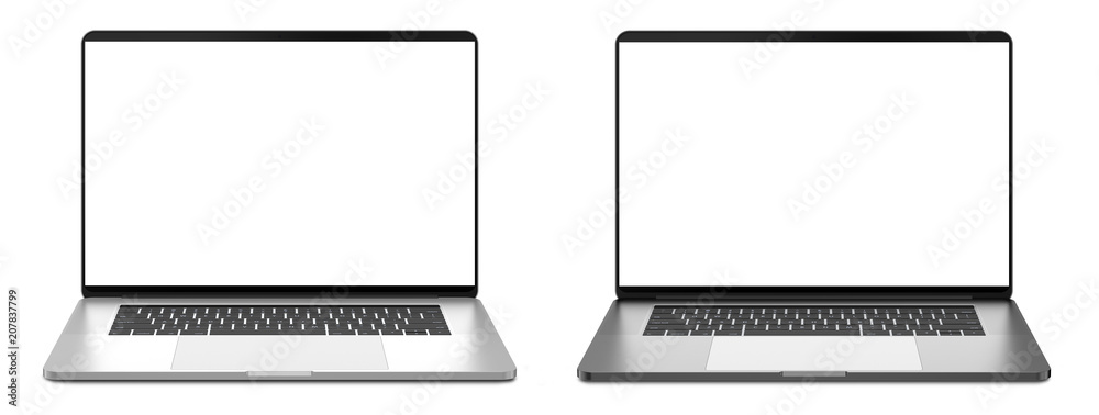 Two laptops with white screen on a white background, isolated. Template ...