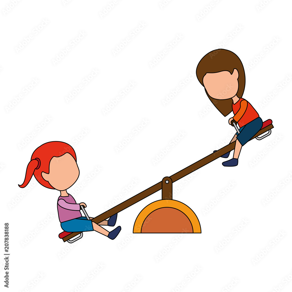 girls playing in up and down park playground vector illustration design ...