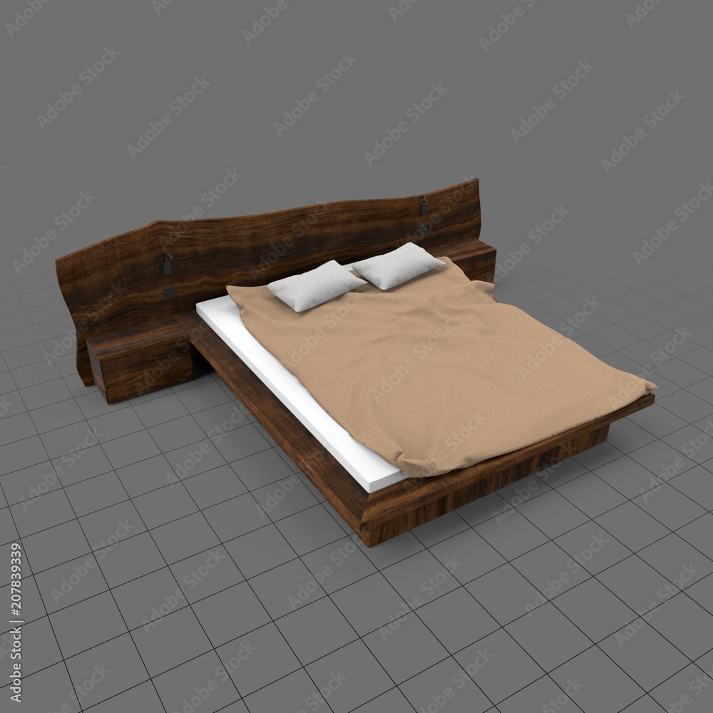 Rustic double bed Stock 3D asset | Adobe Stock