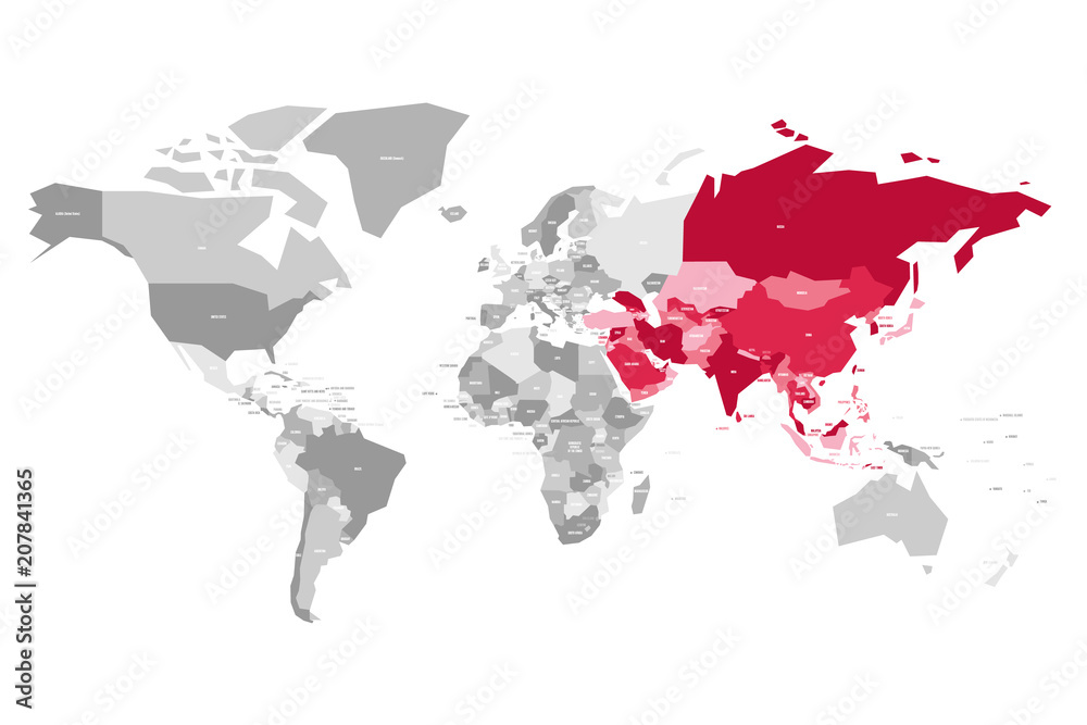 Fototapeta mapa świata dla dzieci Map of World in grey colors with red ... Fototapeta mapa świata dla dzieci Map of World in grey colors with red ...