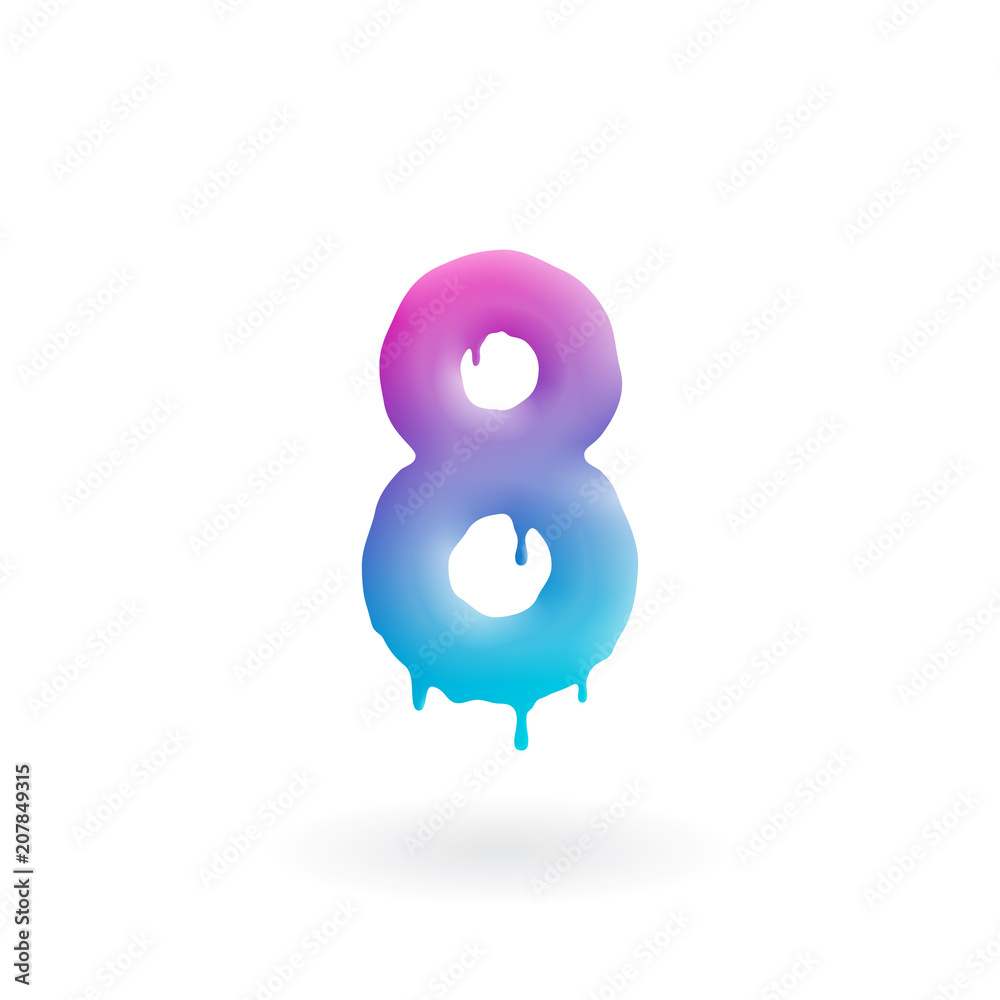 Number 8 logo. Colored paint eight icon with drips. Dripping liquid ...