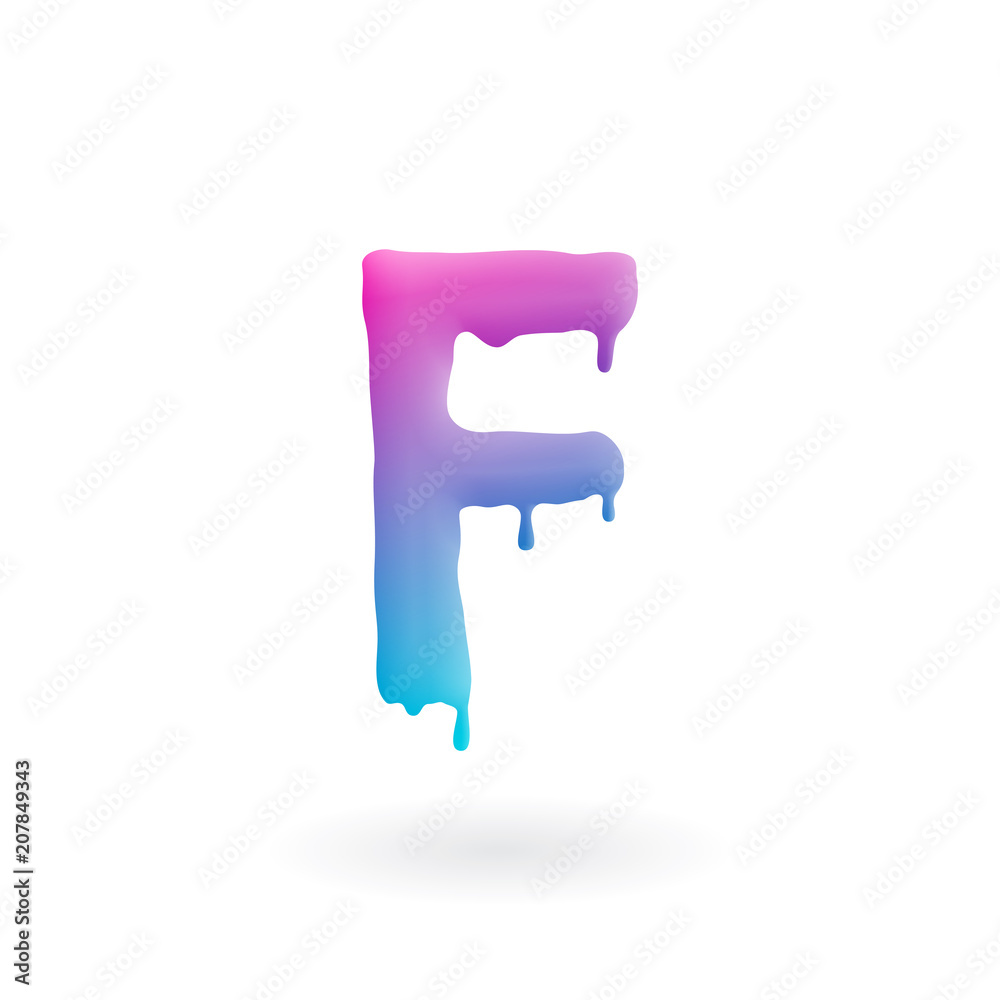 Letter F logo. Colored paint character with drips. Dripping liquid ...
