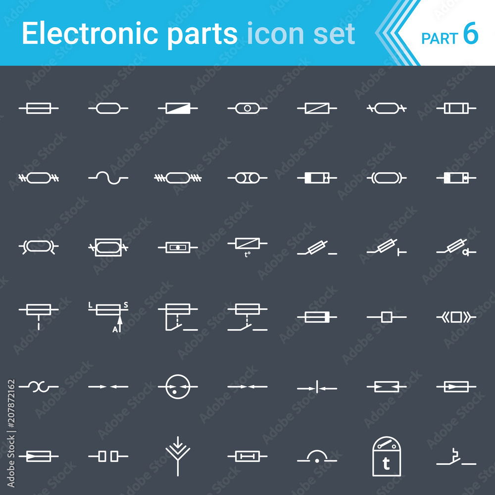 Electric and electronic icons, electric diagram symbols. Fuses and ...