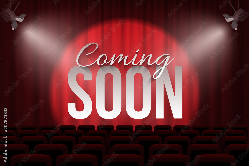 Vecteur Stock Vector Coming Soon text on stage background under spot ...