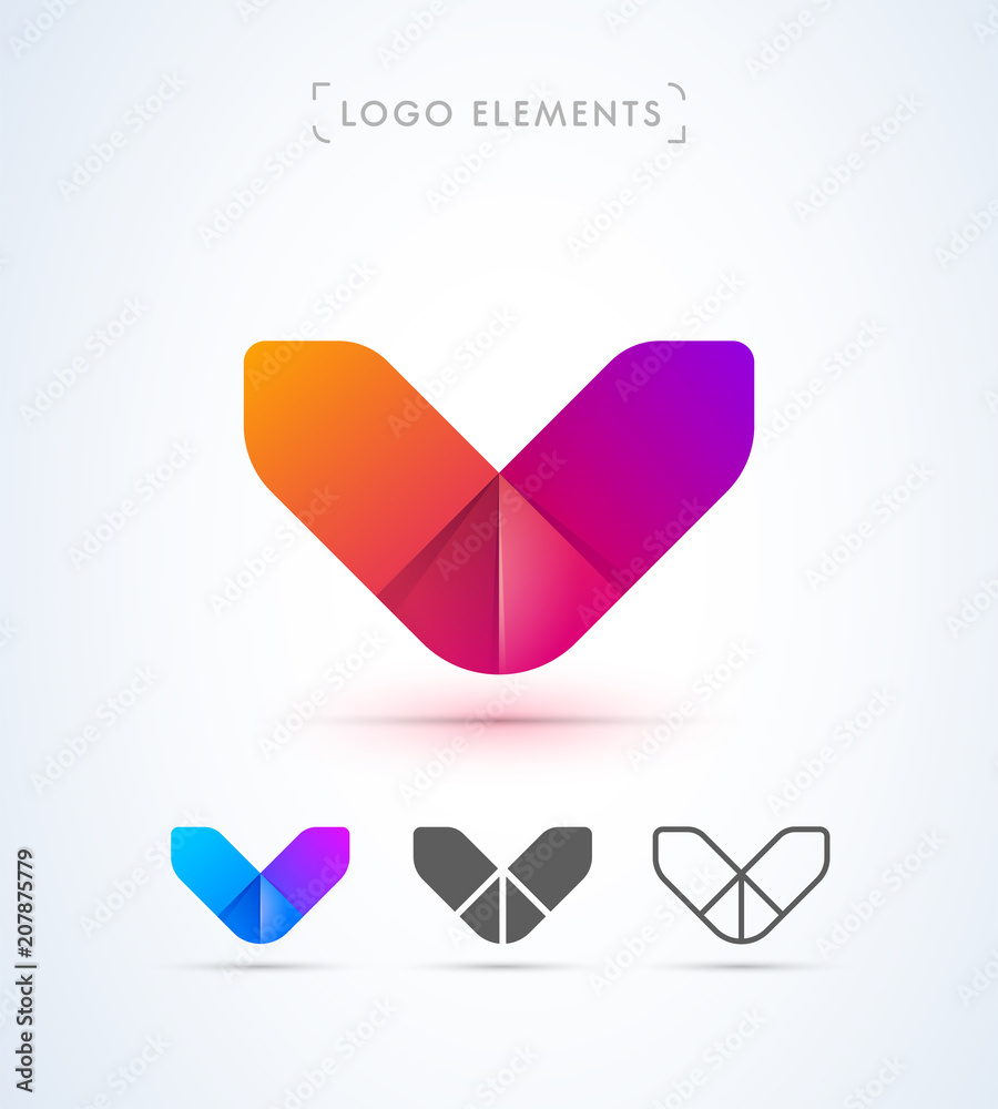 Vector abstract letter V logo template. Material design, flat, origami ...