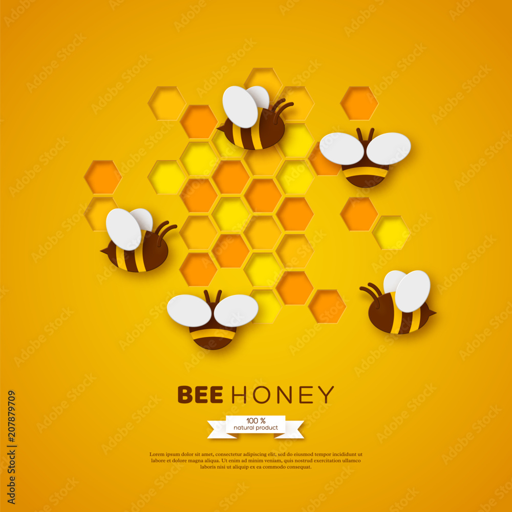 Paper cut style bee with honeycombs. Template design for beekiping and ...