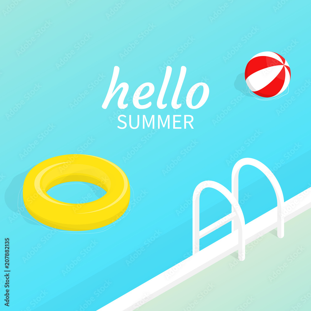 hello summer isometric pool float Beach ball vector Stock Vector ...