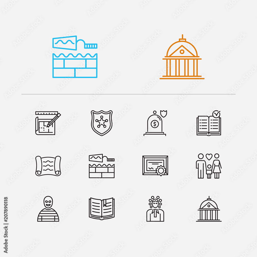 Legal icons set. Insurance and legal icons with illustration, building ...