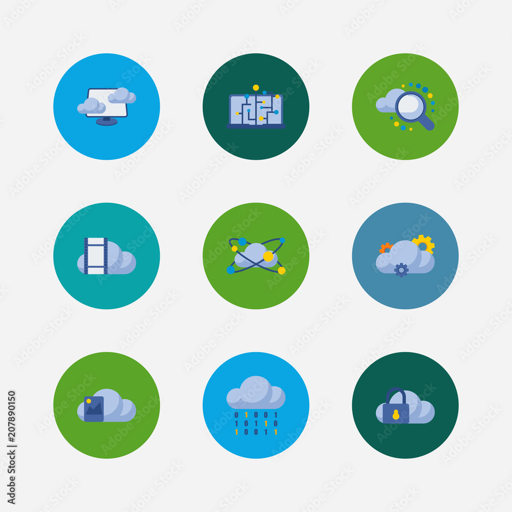 Cloud service icons set. Machine learning and cloud service icons with ...