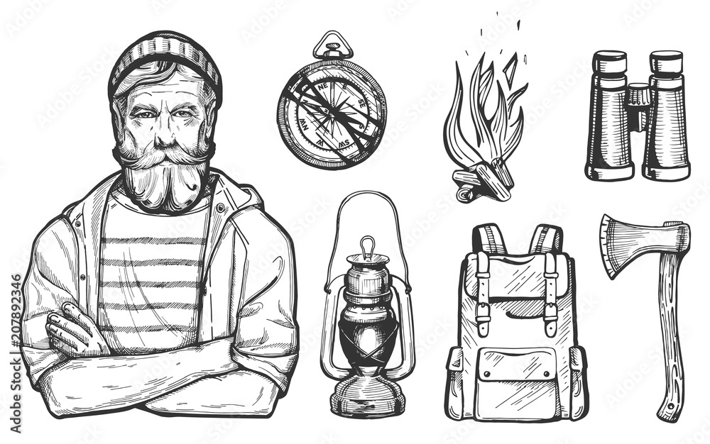 Vintage Camping Drawing