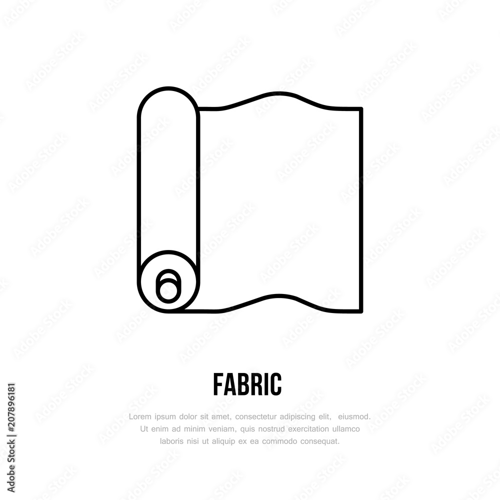 Fabric roll flat line icon. Textile sign. Thin linear logo for sewing ...