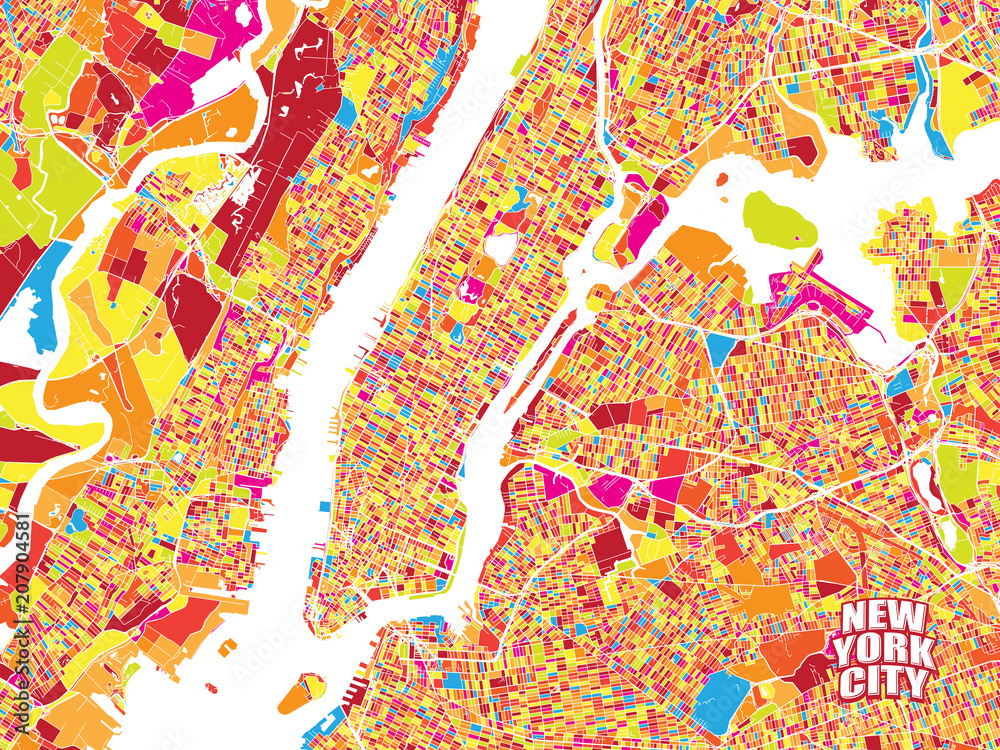 Colorful vector map of New York City Stock Vector | Adobe Stock