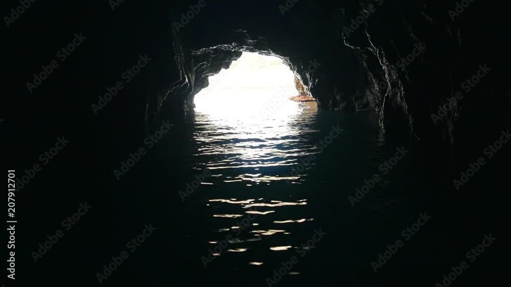 View from inside of Blue cave to ouside light on island Vis in Croatia ...