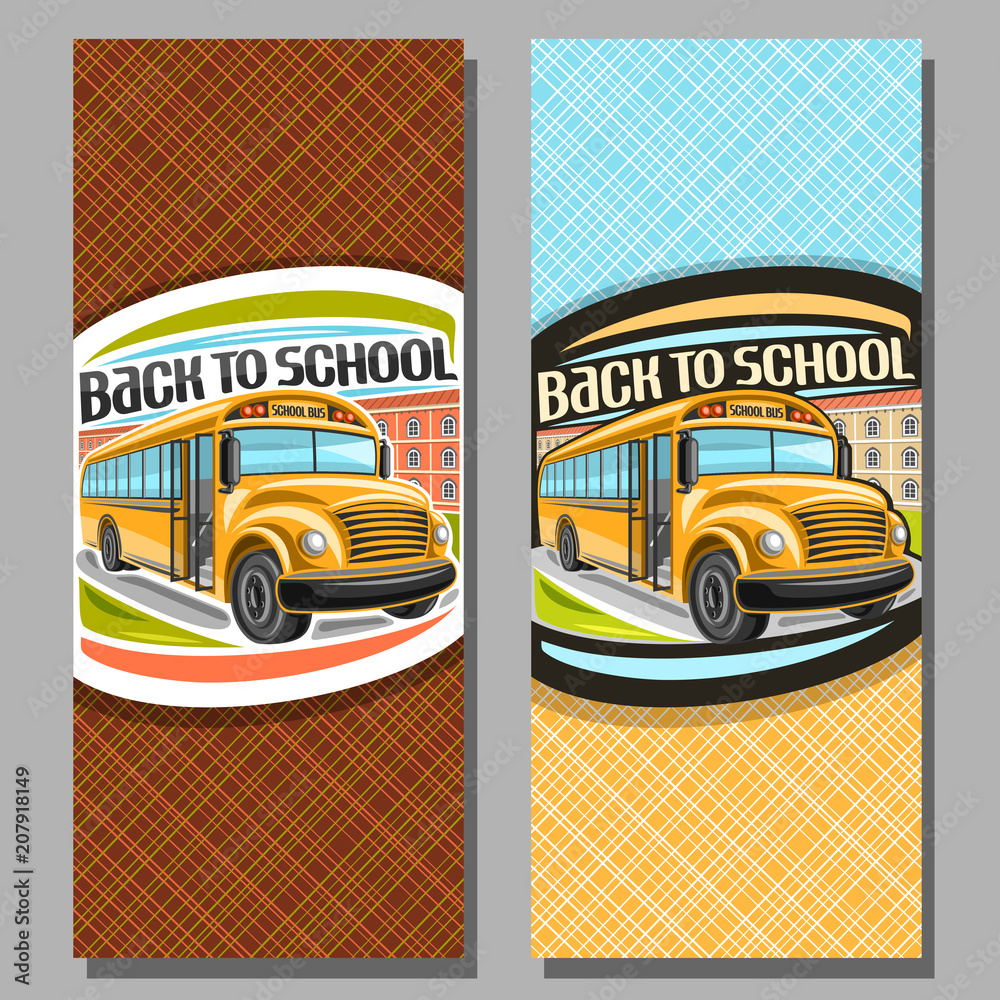 Vector vertical banners for School Bus, orange schoolbus with open door ...