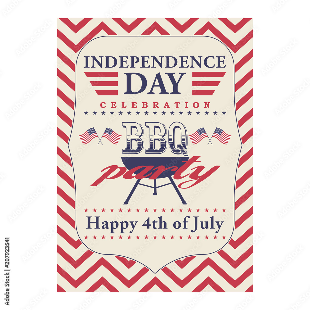 Happy 4th of July BBQ grill poster. Template for fourth of July BBQ ...