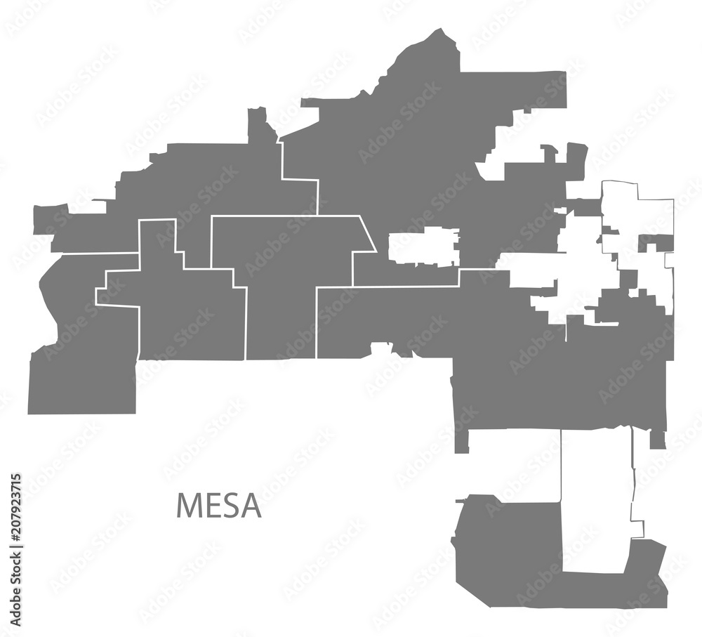 Mesa Arizona city map with neighborhoods grey illustration silhouette ...