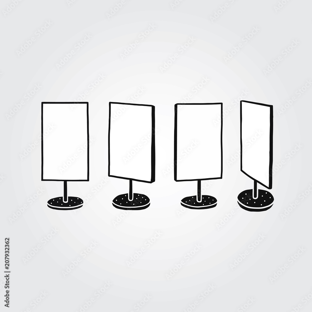 Hand drawn vector illustration of empty sign board stand set. Stock ...