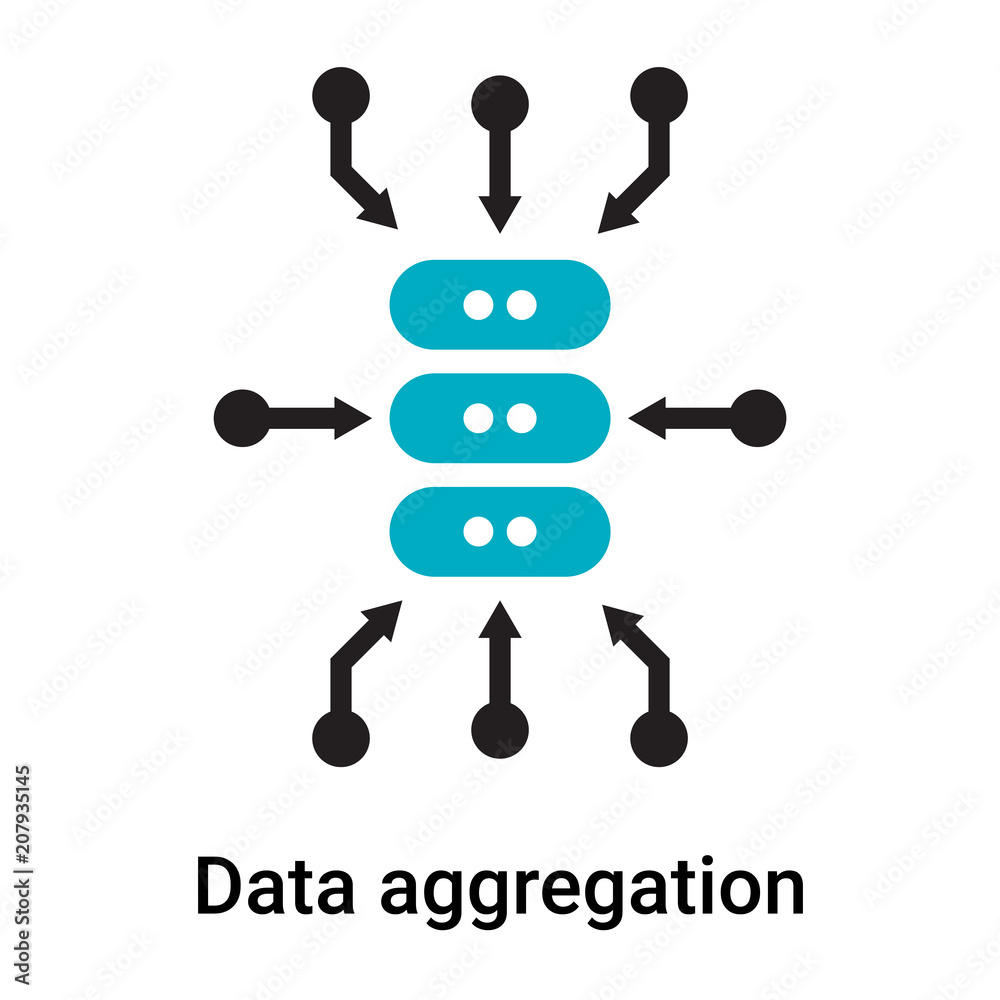 Data aggregation icon vector sign and symbol isolated on white ...
