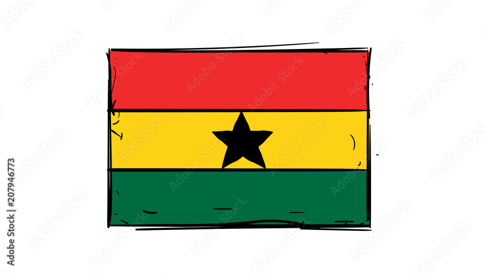 Cartoon, vector hand drawing of Ghana flag illustration Stock Vector ...
