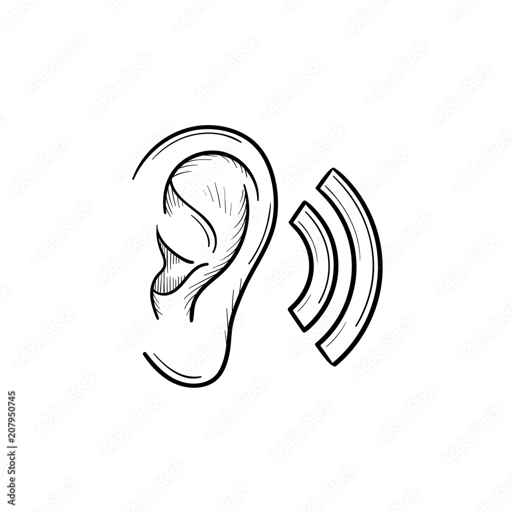 Human ear with sound waves hand drawn outline doodle icon Stock Vector ...