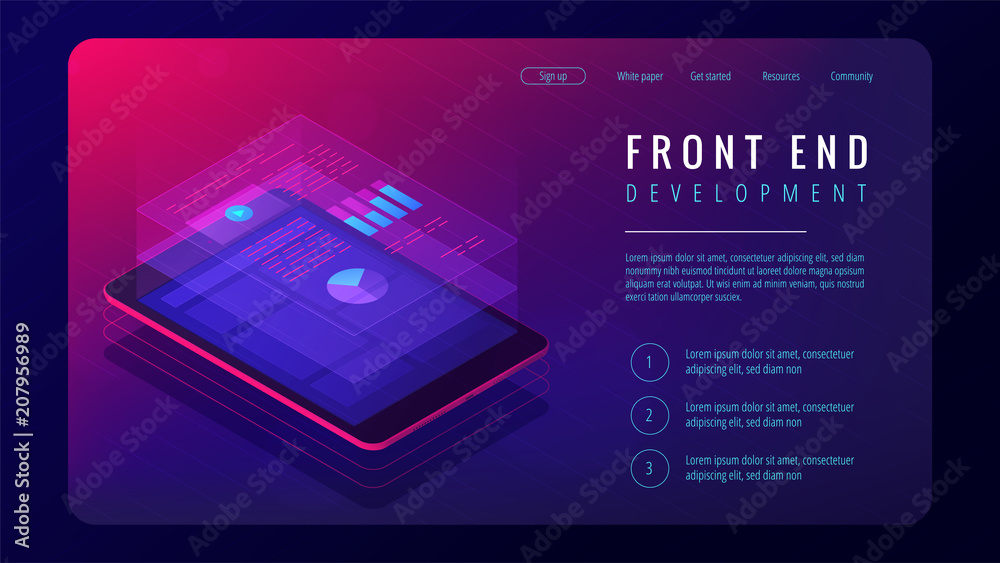 Isometric front end development landing page concept. Dedicated team ...