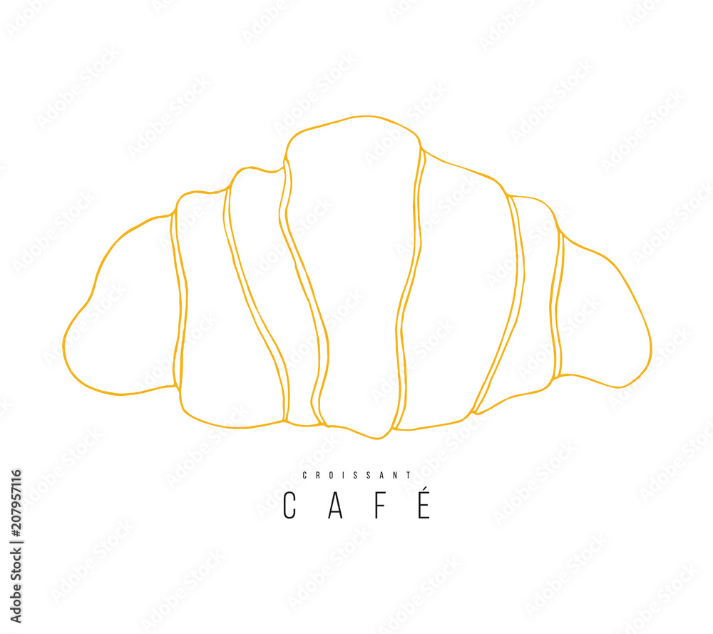 Hand drawn line croissant illustration. Contour vector illustration ...