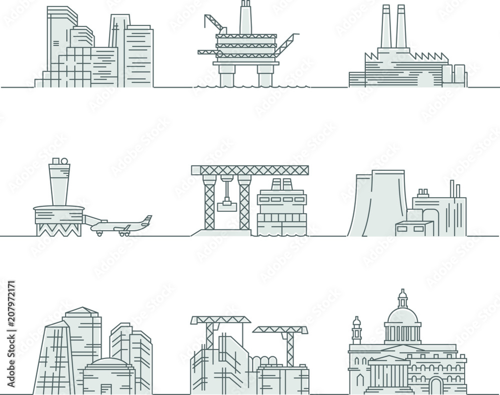 Linear infrastructure nuclear plant harbour airport construction area ...