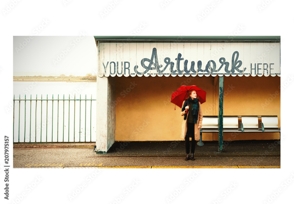 Wood Plank Signage at Train Station Platform Mockup Stock Template ...
