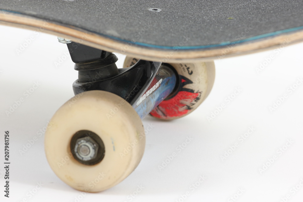 professional skateboard on white background side view, deck, complete ...