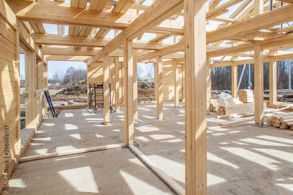 Panorama of the construction site. The foundation for the house. The ...